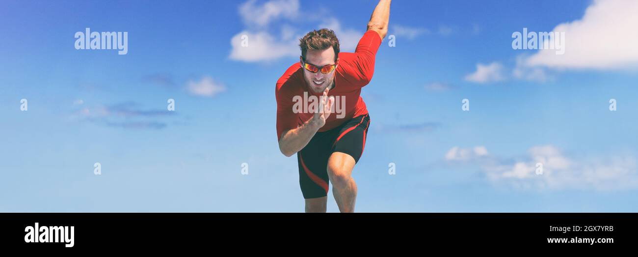 Athlete runner man sprinting on run race. Horizontal banner panoramic ...