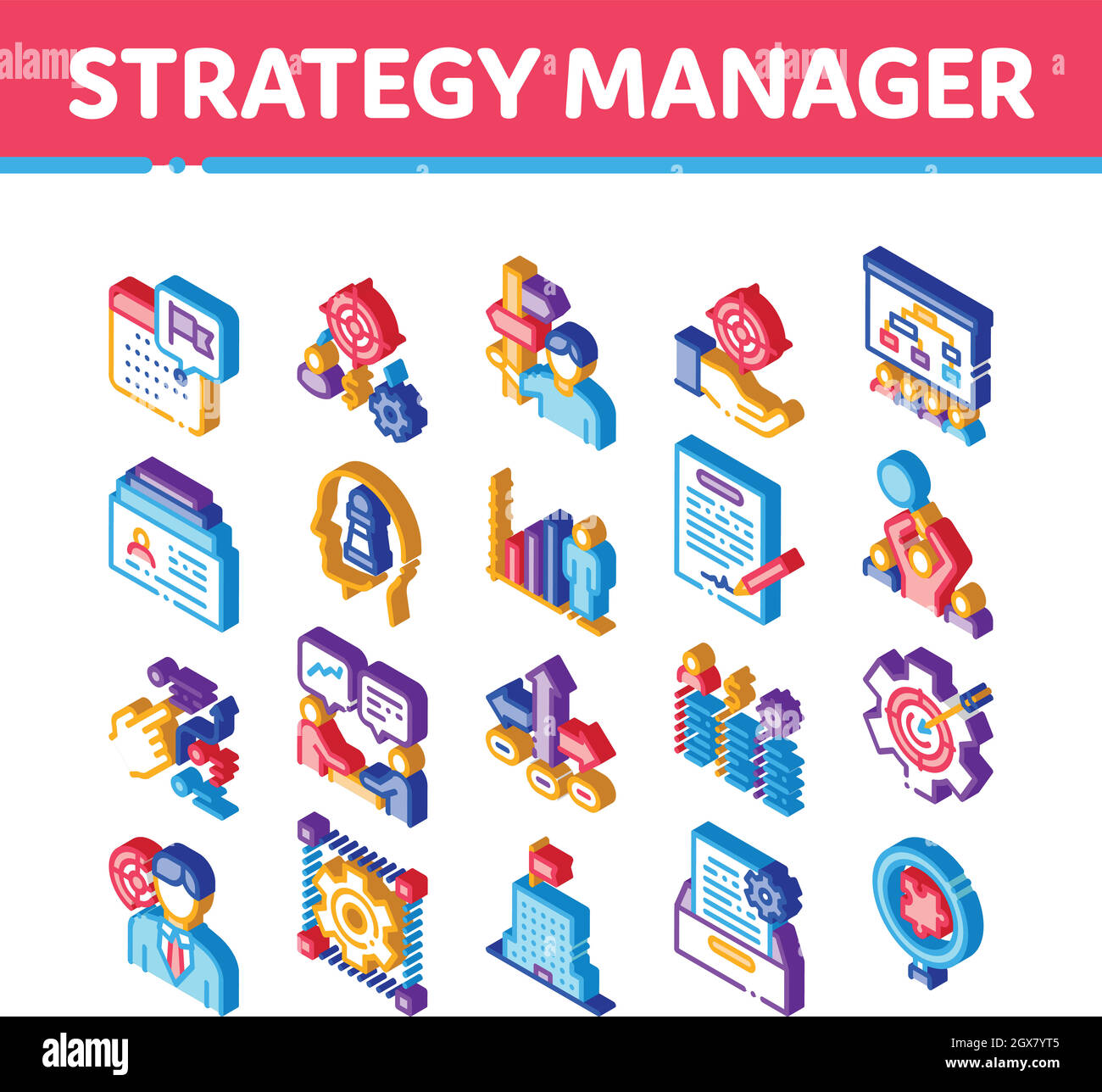 Strategy Manager Job Isometric Icons Set Vector Stock Vector Image ...