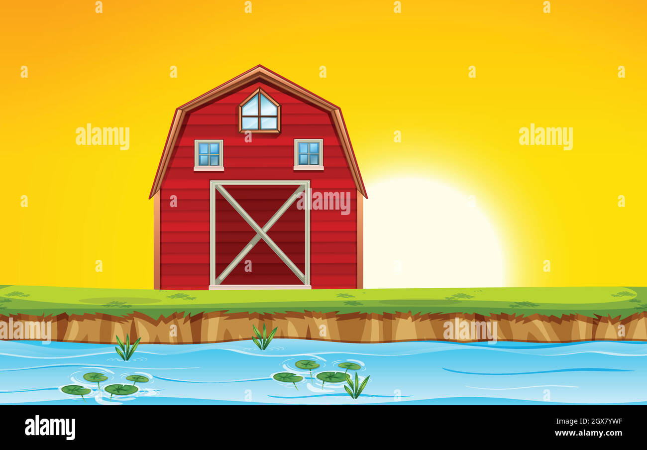 Red barn scene sunset Stock Vector Image & Art - Alamy