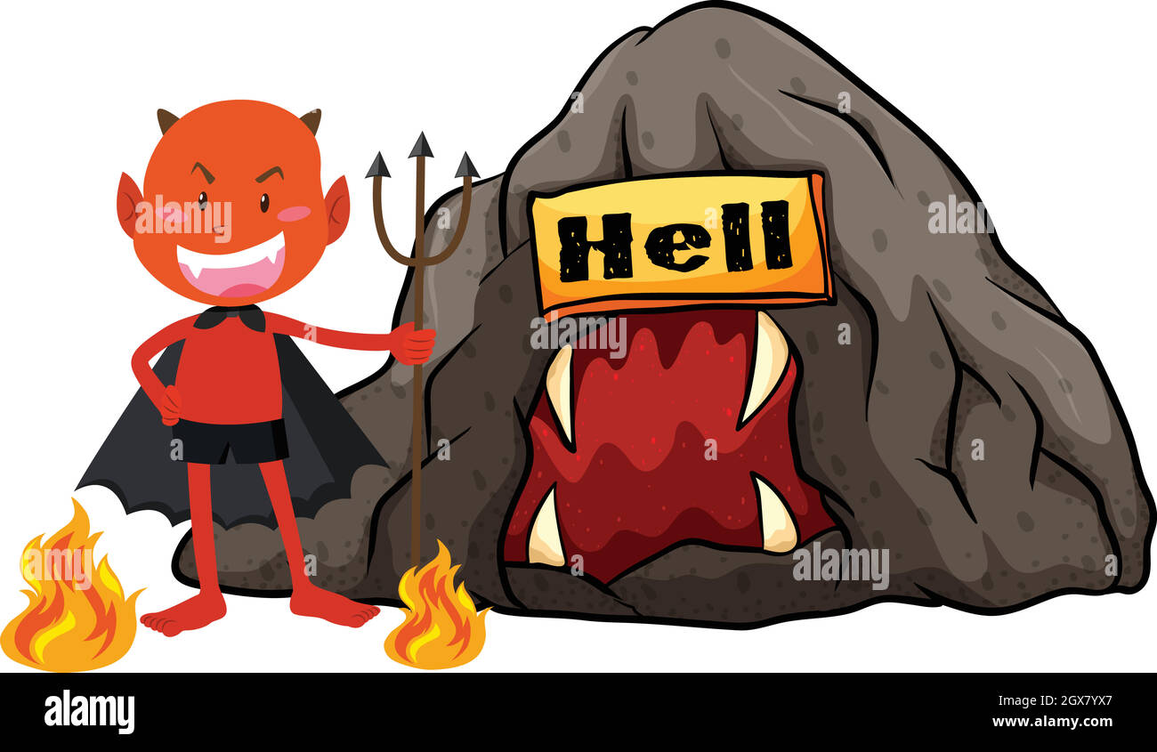 Devil with trident in hell Stock Vector Image & Art - Alamy