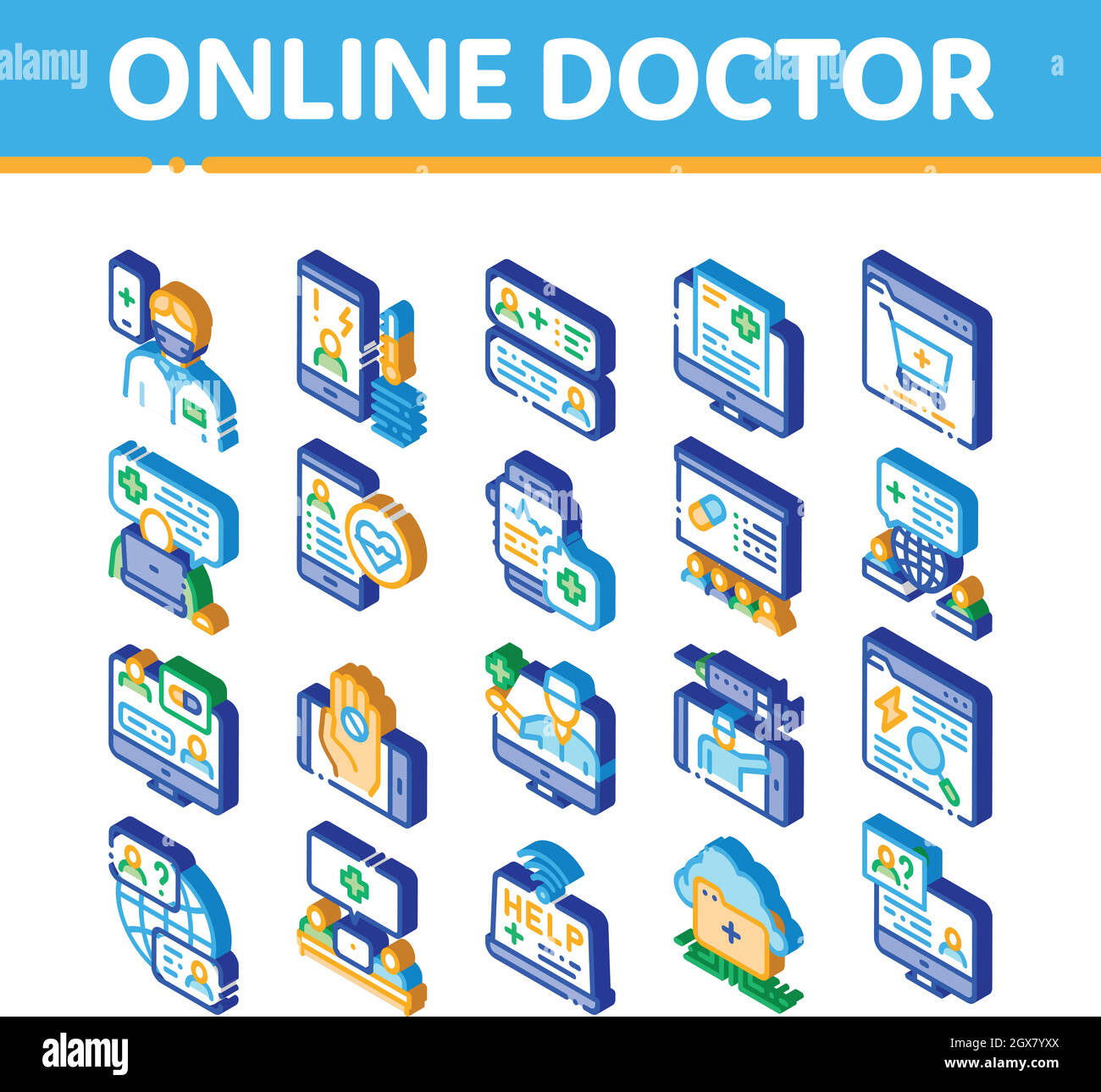 Online Doctor Advice Isometric Icons Set Vector Stock Vector Image ...