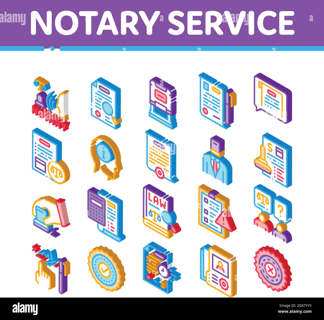 Notary Service Agency Isometric Icons Set Vector Stock Vector Image ...