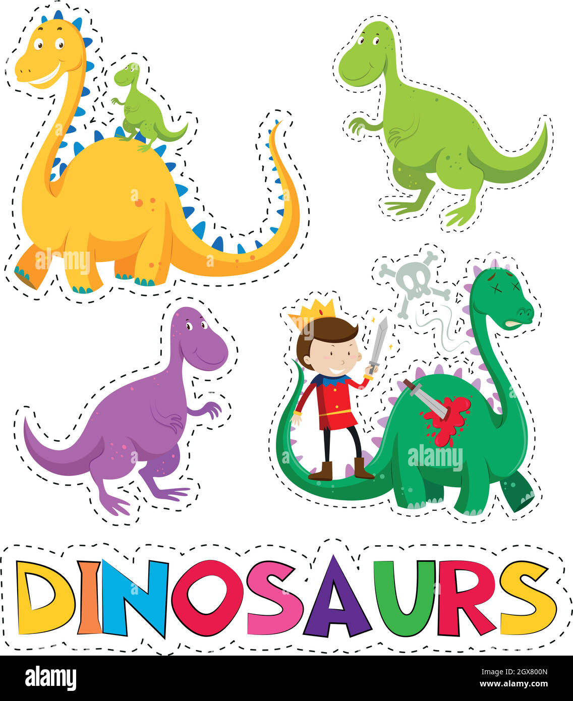 Dinosaurs and prince in sticker design Stock Vector Image & Art - Alamy