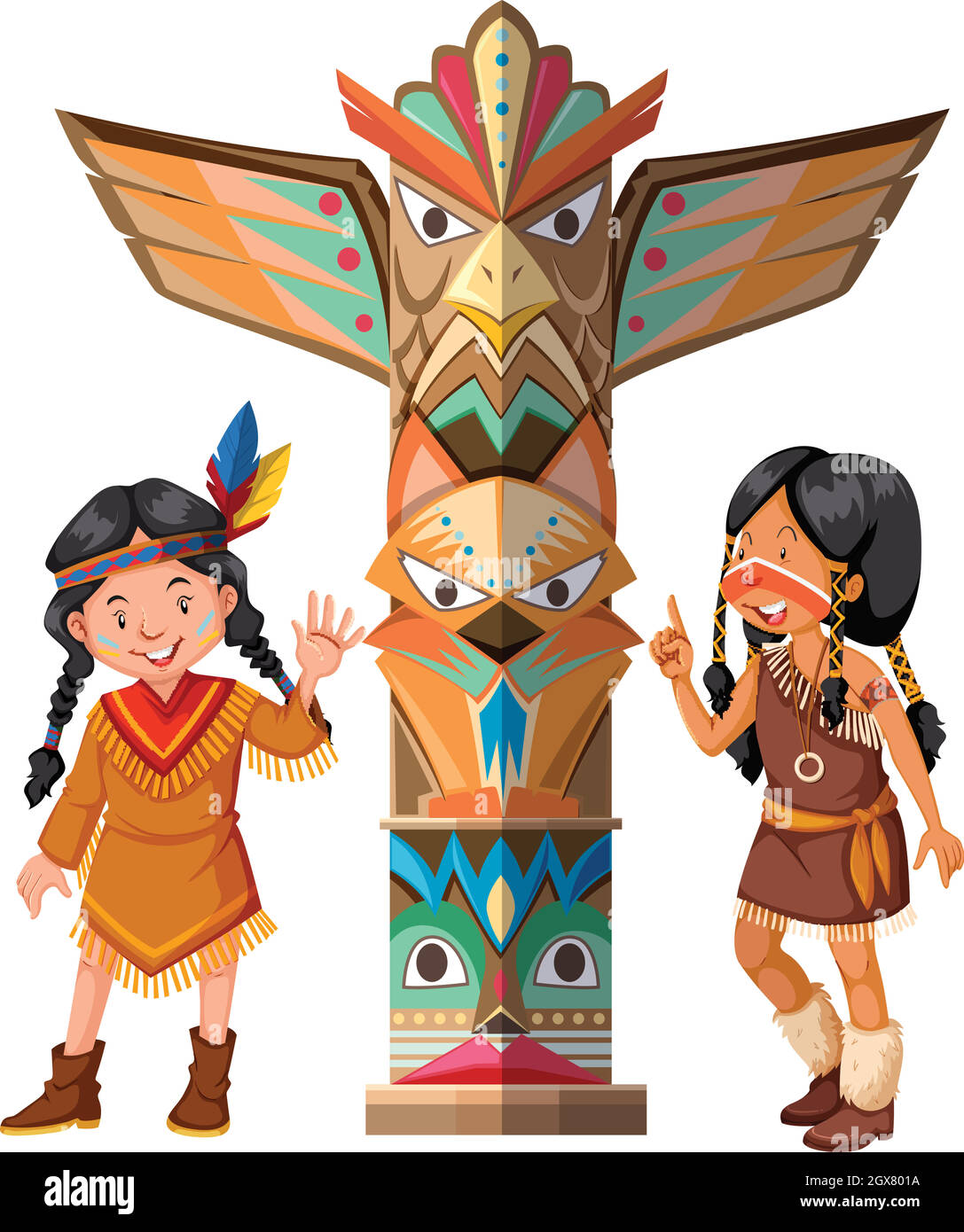 Two Red indians and totem pole Stock Vector Image & Art - Alamy