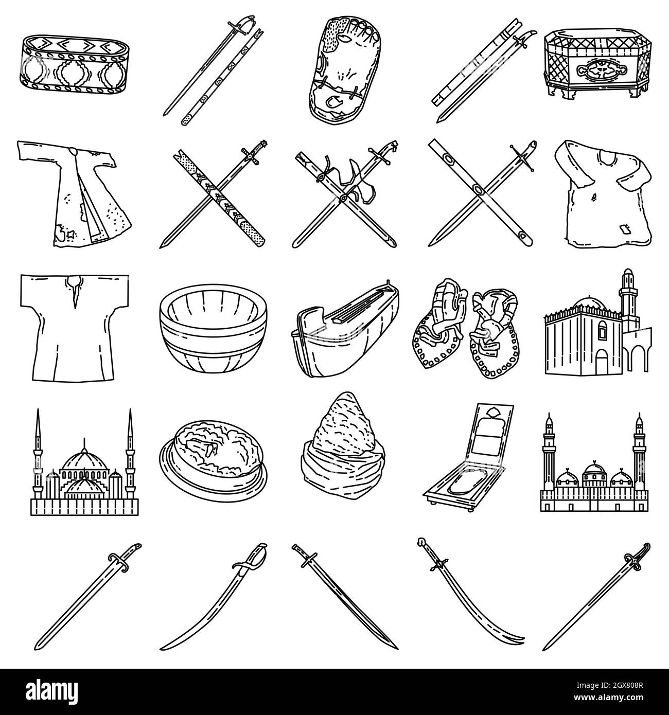Muslim historical objects Hand Drawn Icon Set Vector Stock Vector Image ...