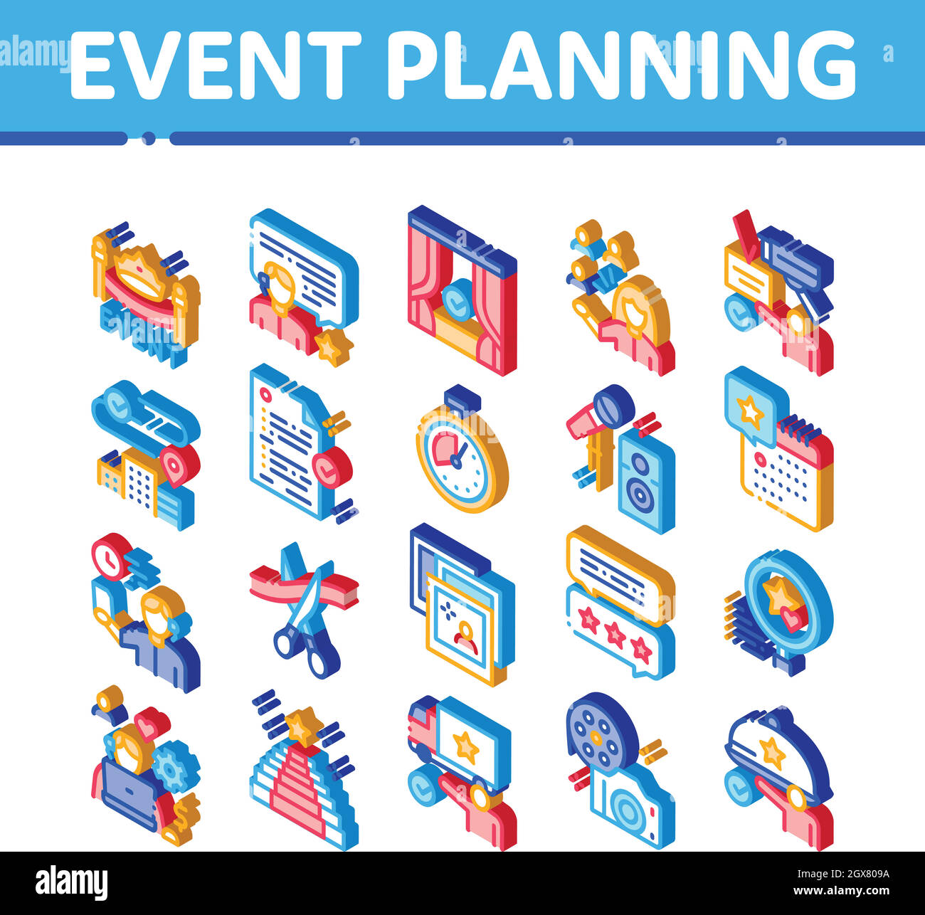 Event Party Planning Isometric Icons Set Vector Stock Vector Image ...