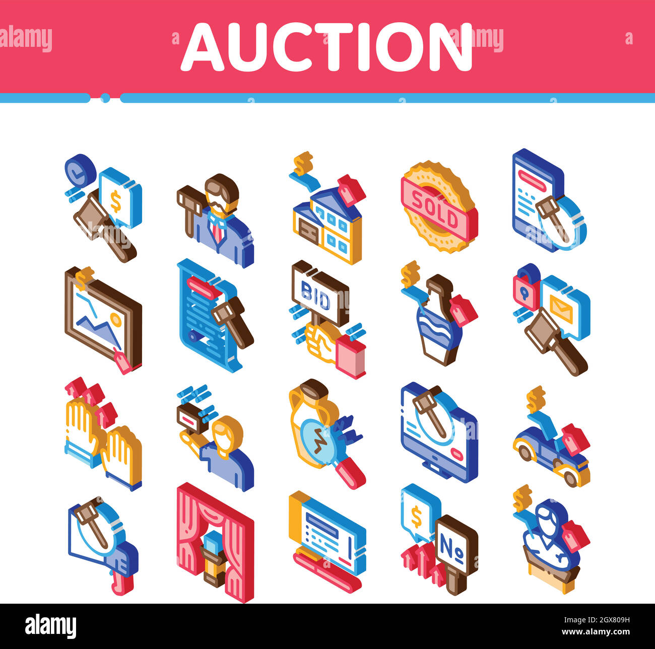 Auction Buying Isometric Icons Set Vector Stock Vector Image & Art - Alamy