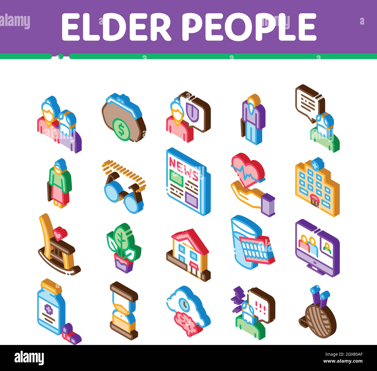 Elder People Pensioner Isometric Icons Set Vector Stock Vector Image ...