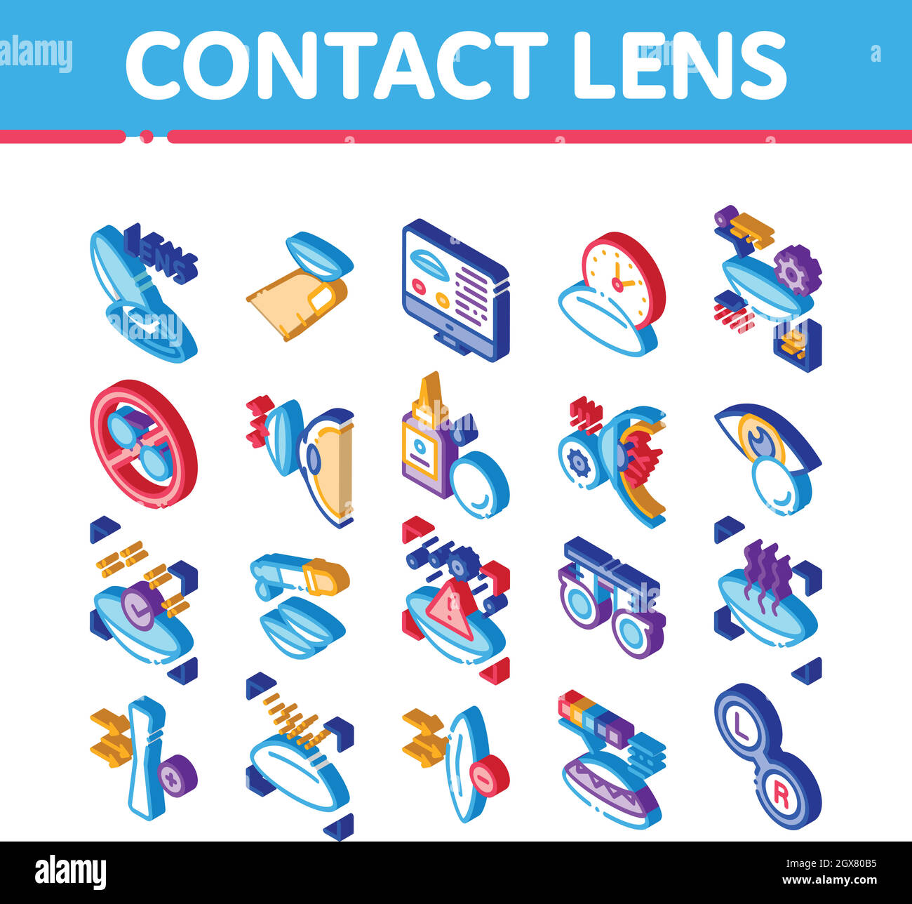 Contact Lens Accessory Isometric Icons Set Vector Stock Vector Image ...