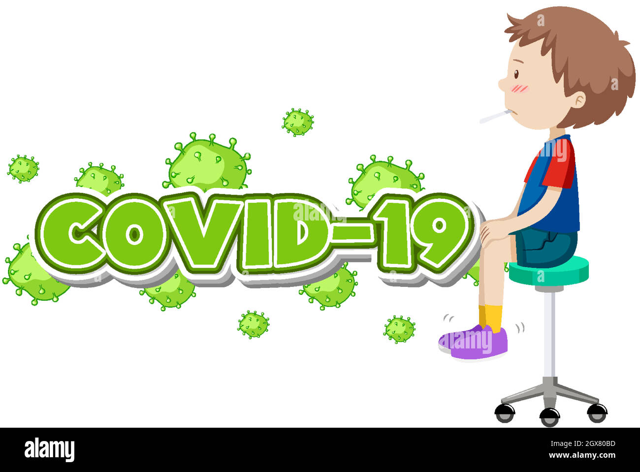 Covid 19 sign template with sick boy and high fever Stock Vector Image ...