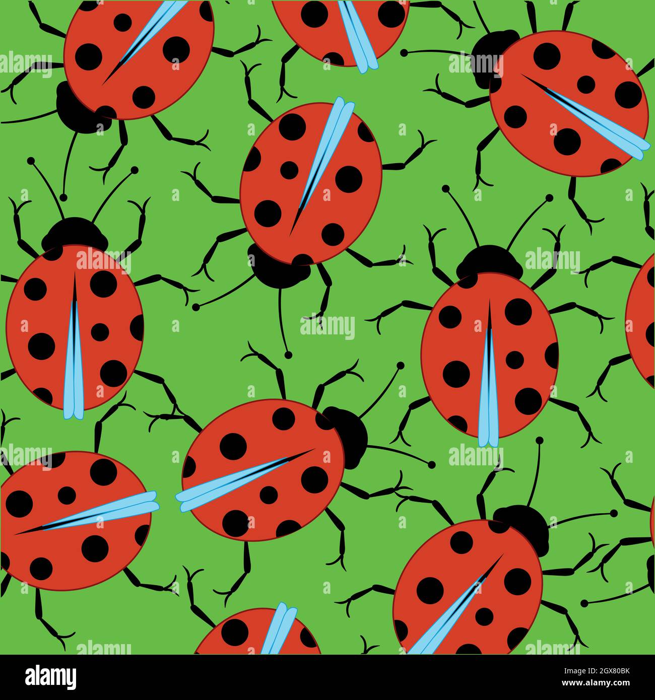 Vector illustration small insect ladybug background on green background ...