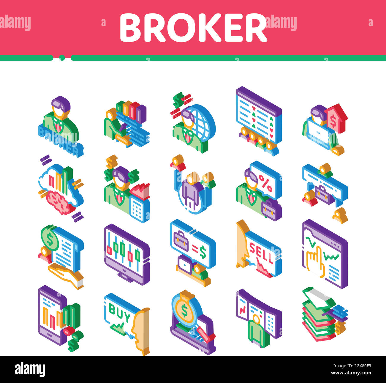 Broker Advice Business Isometric Icons Set Vector Stock Vector Image ...