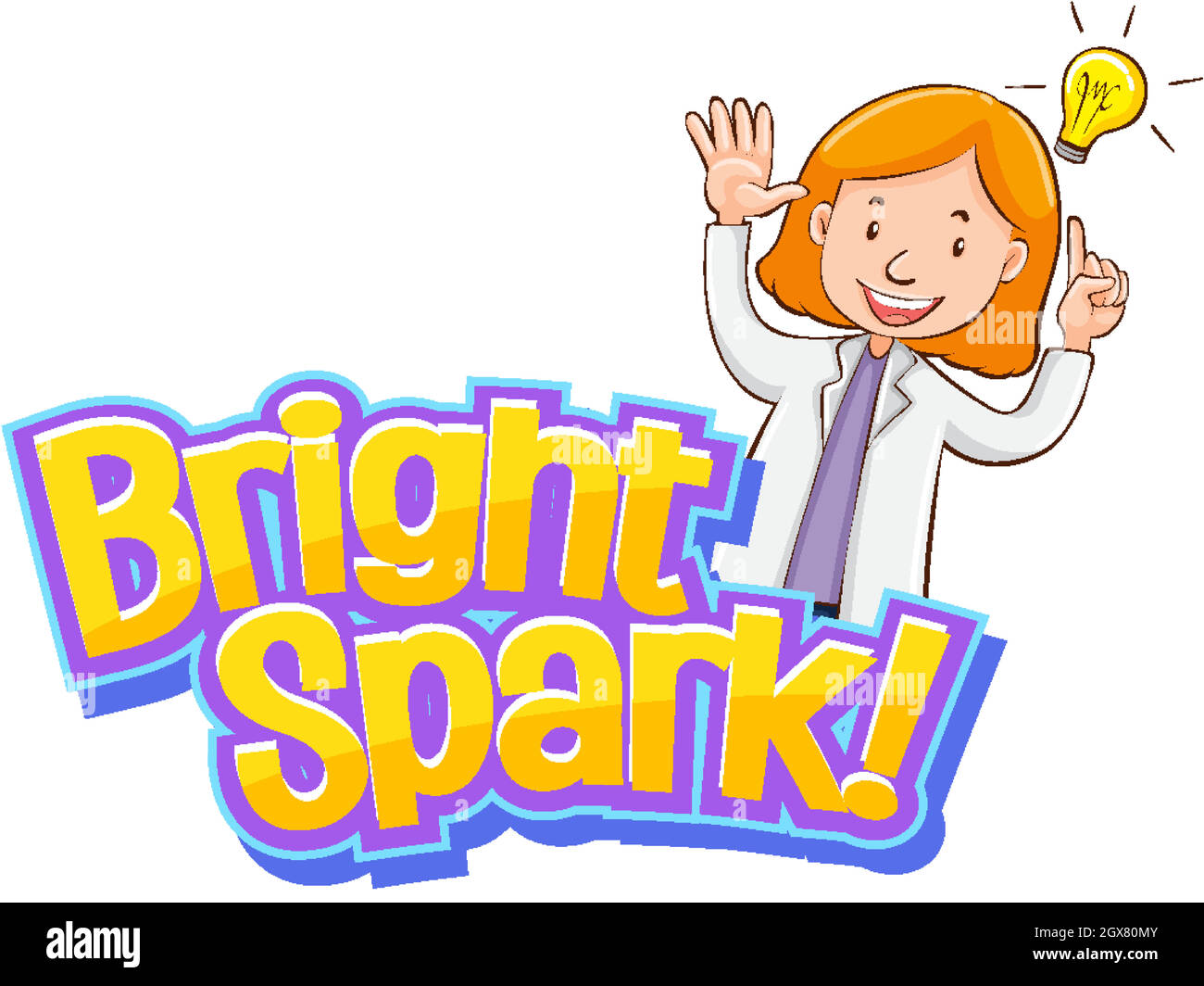 Font design for word bright spark with woman and good idea Stock Vector ...