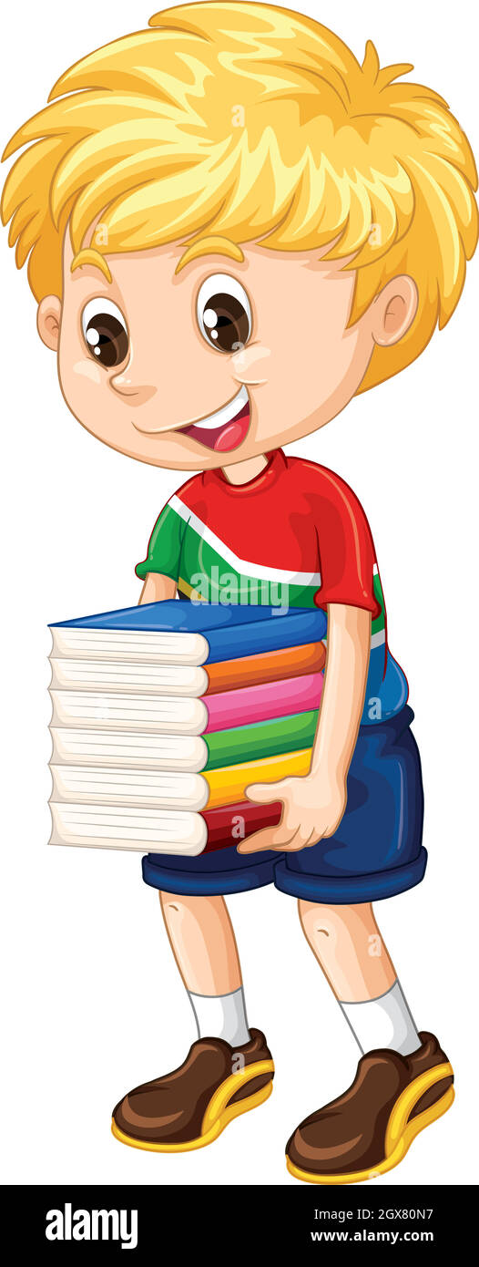 Little boy carrying stack of books Stock Vector Image & Art - Alamy
