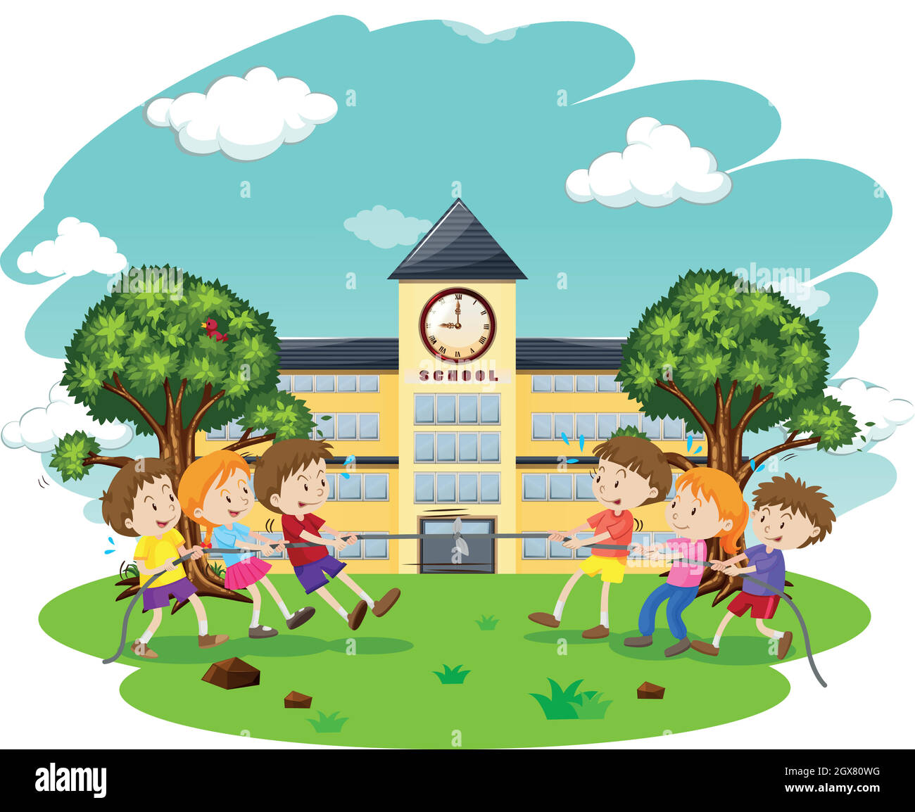 Kids Play Tug of War at School Stock Vector Image & Art - Alamy