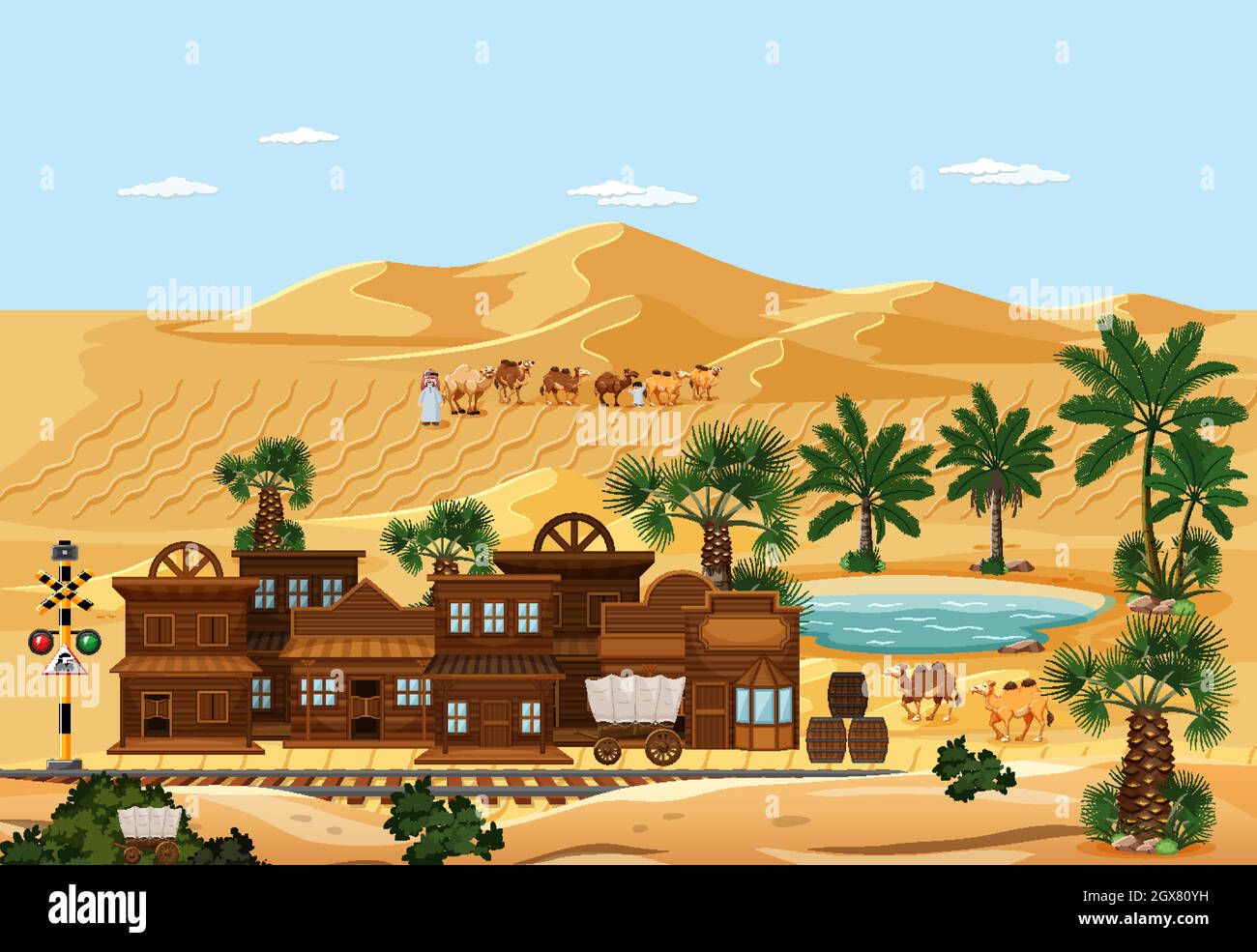 Oasis lake in desert Stock Vector Images - Alamy