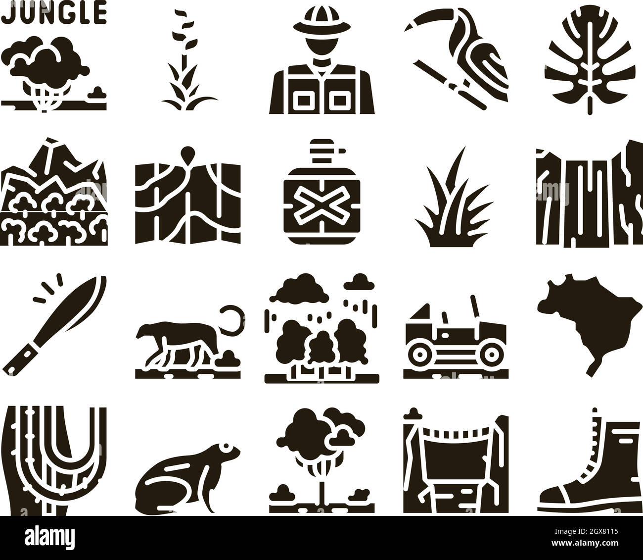 Jungle Tropical Forest Glyph Set Vector Stock Vector Image & Art - Alamy