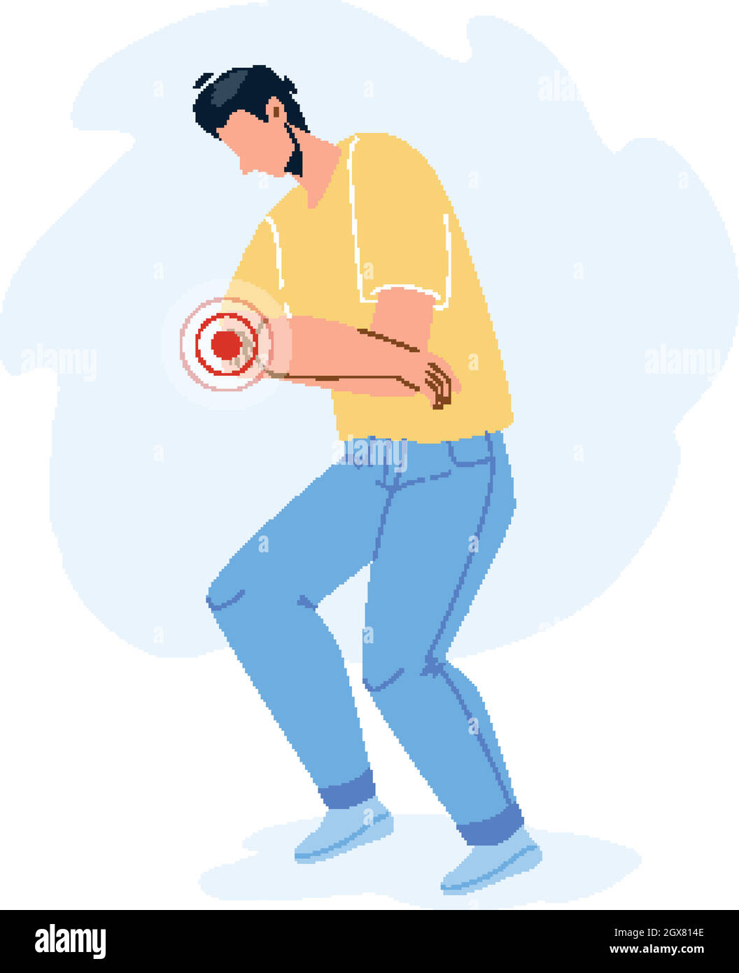 Elbow Pain Rheumatism Feeling Sad Young Man Vector Stock Vector Image ...