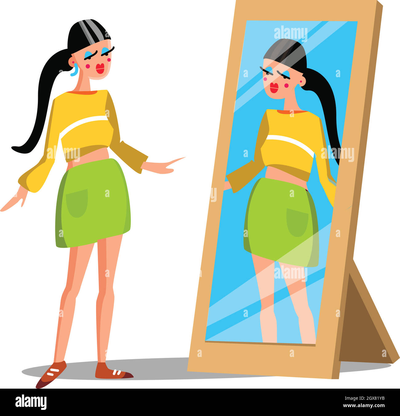 Girl Fashion Character Watch In Mirror Vector Stock Vector Image & Art ...