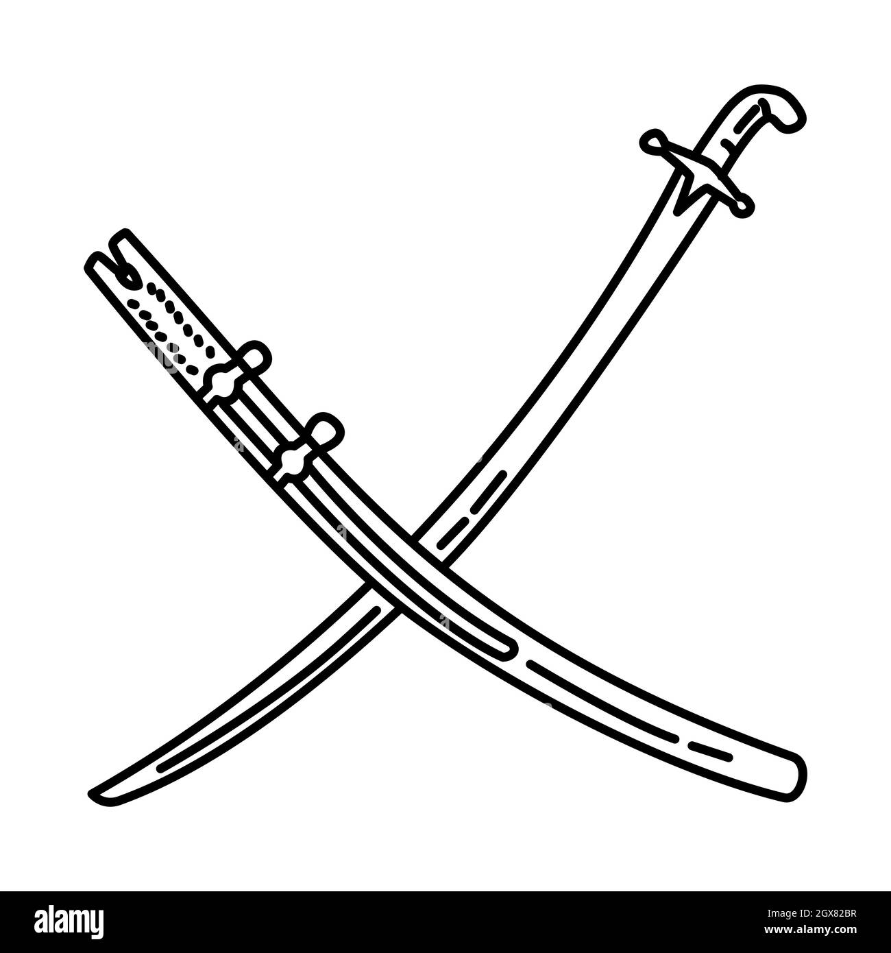 Syrian Shamshir Sword Part of Muslim historical objects Hand Drawn Icon ...