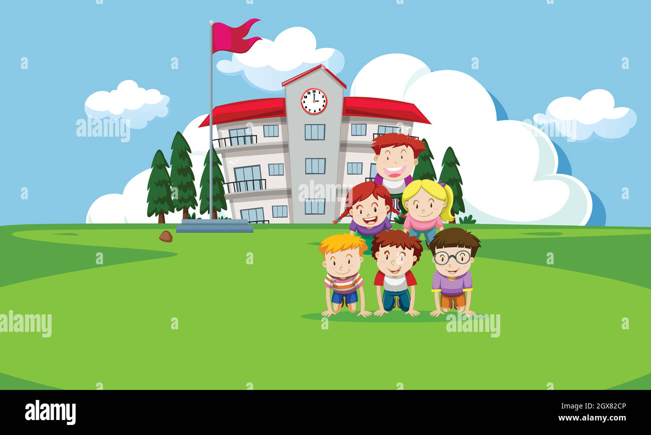 Children infront of building hi-res stock photography and images - Alamy