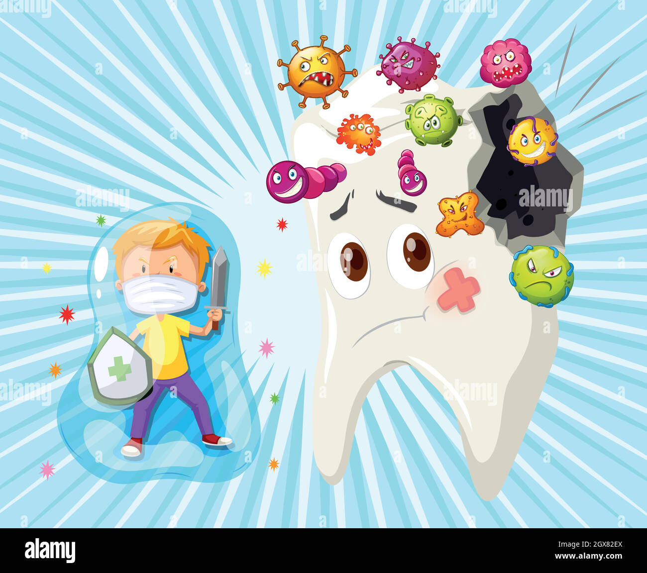 Boy fighting with tooth decay Stock Vector Image & Art - Alamy