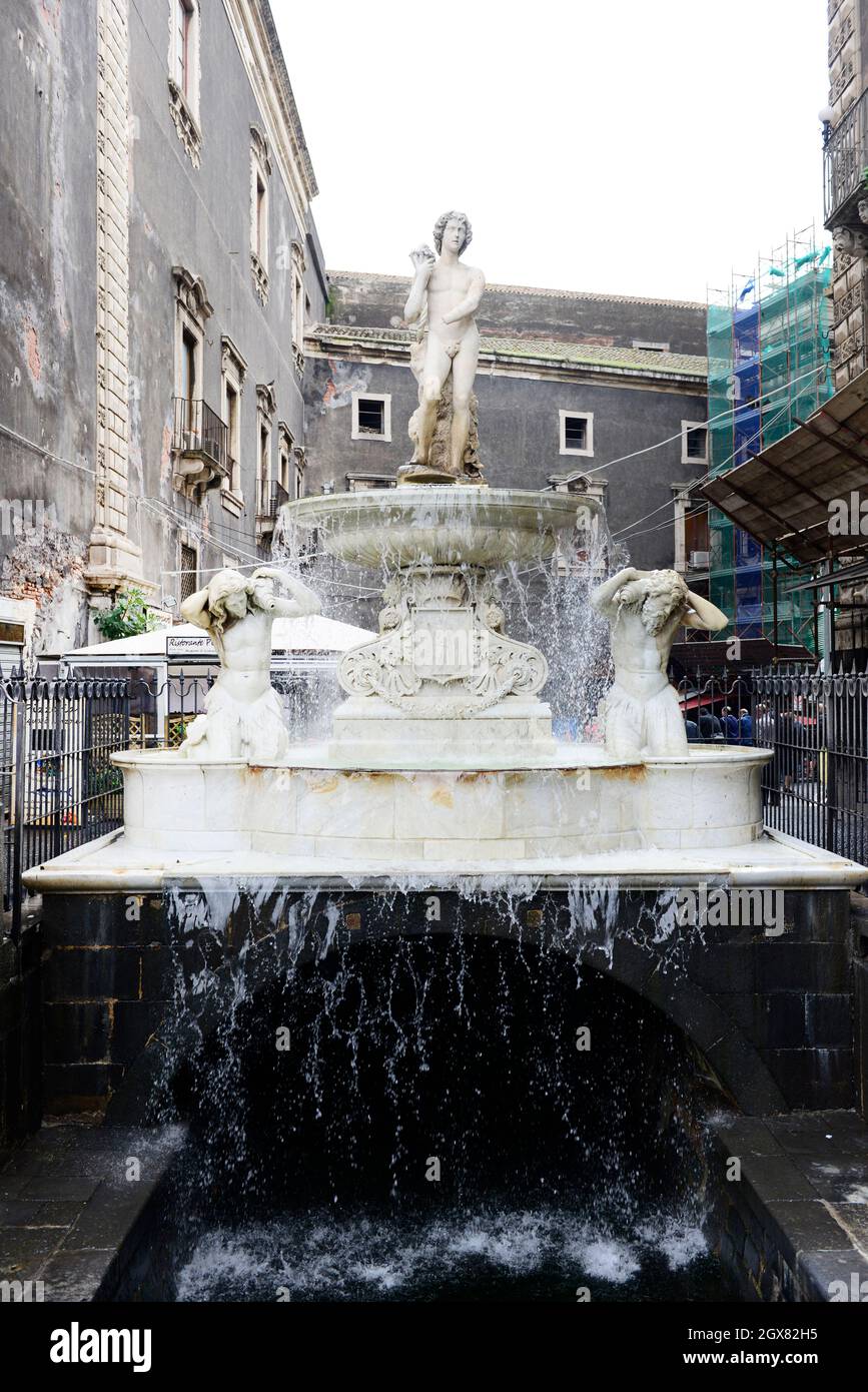 Fontana dell’Amenano- A Baroque fountain of mythical figures by Tito Angelini & inscribed with ...
