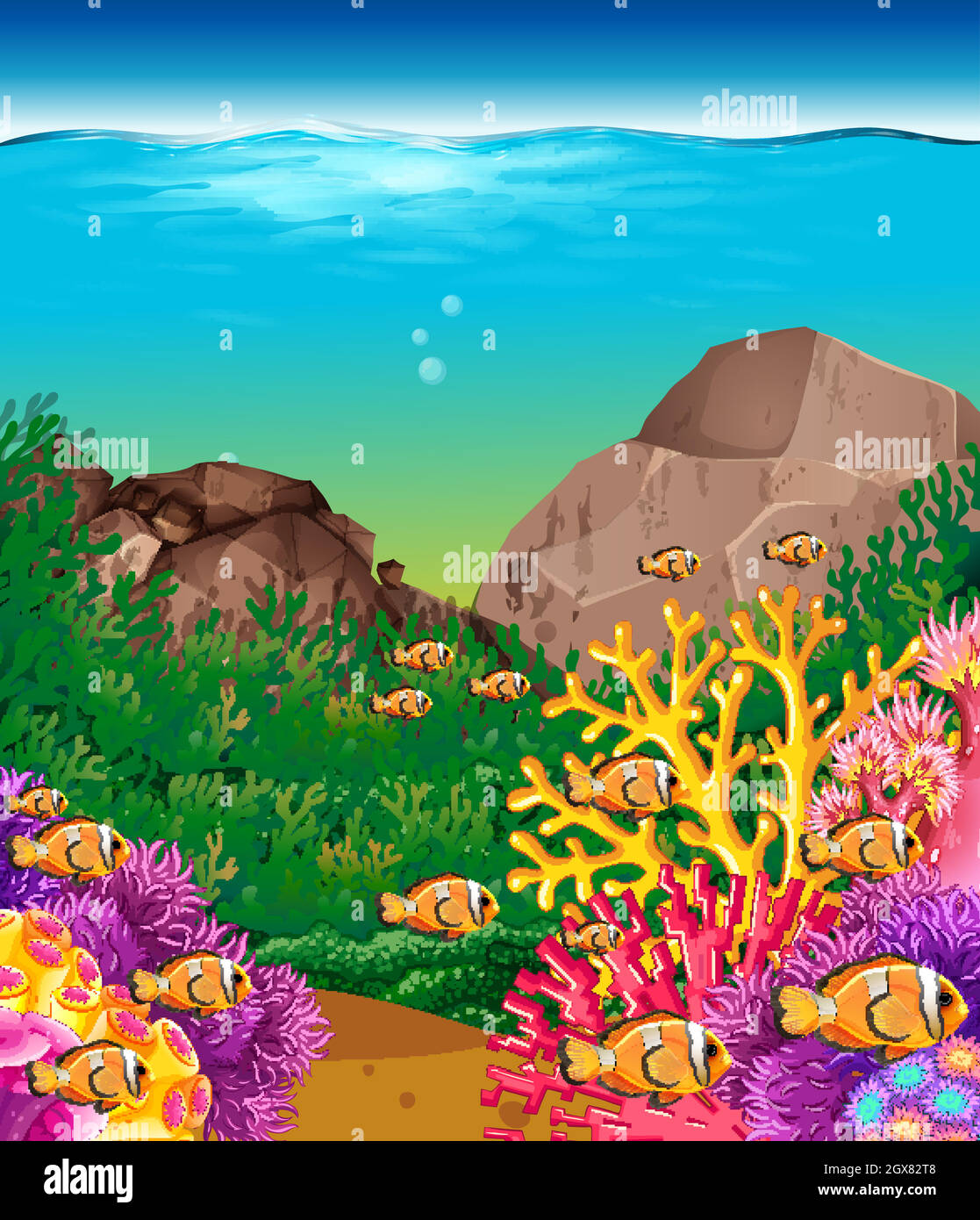 Underwater scene fish swimming illustration hi-res stock photography ...