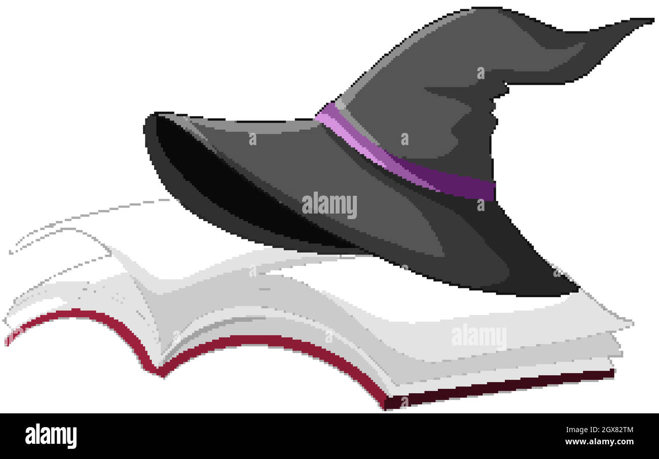 Witch or wizard magic hat on the book isolated on white background ...