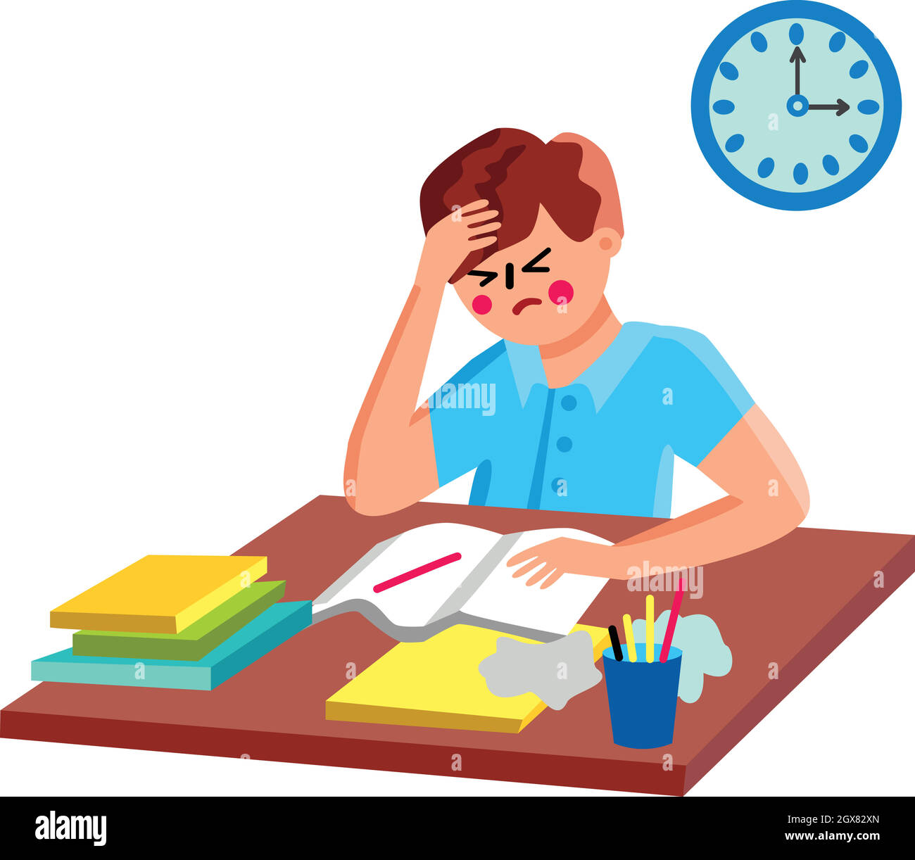 Homework Doing Confused Schoolboy Education Vector Illustration Stock ...