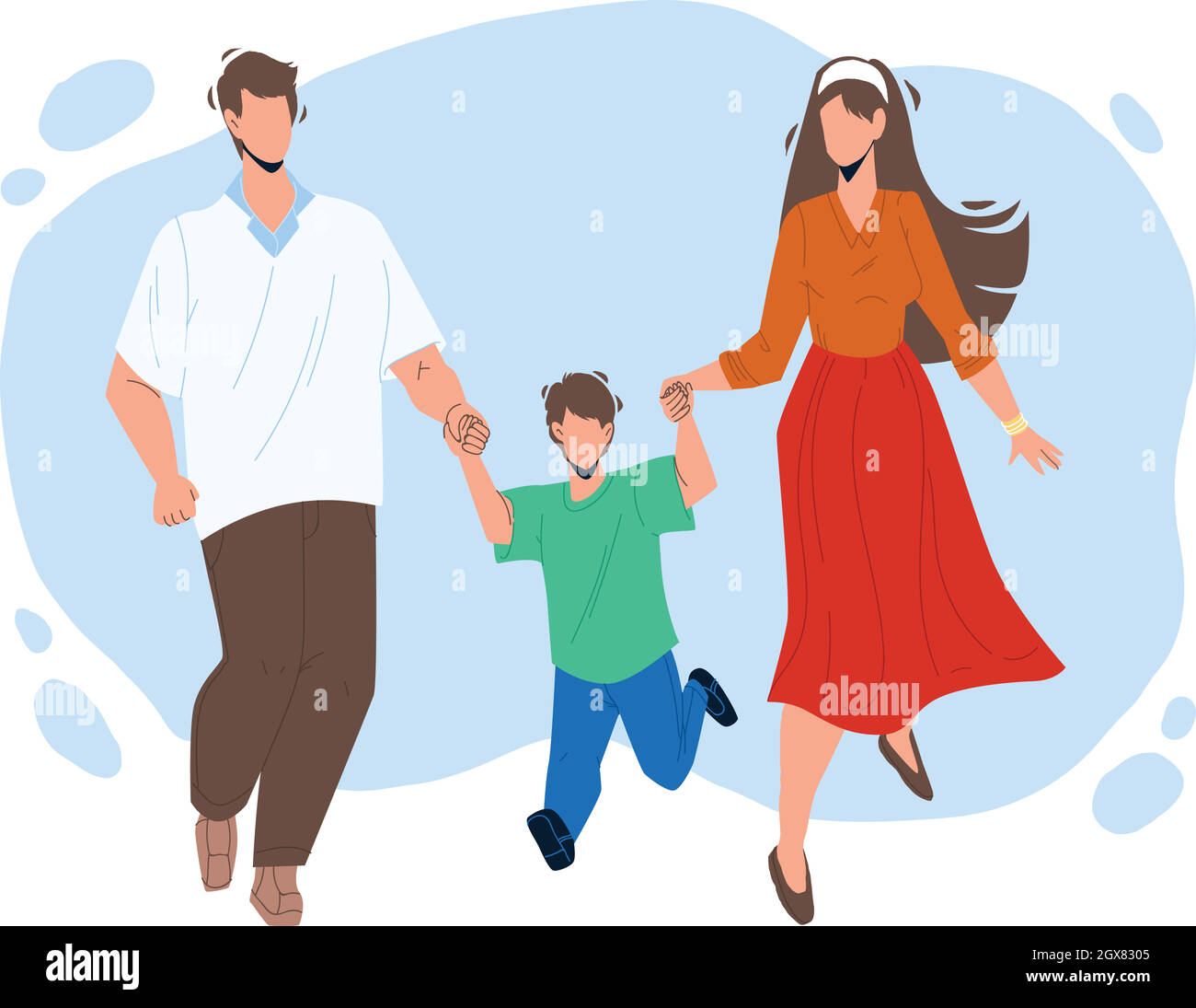 Healthy Family Walking Together Outdoor Vector Illustration Stock ...