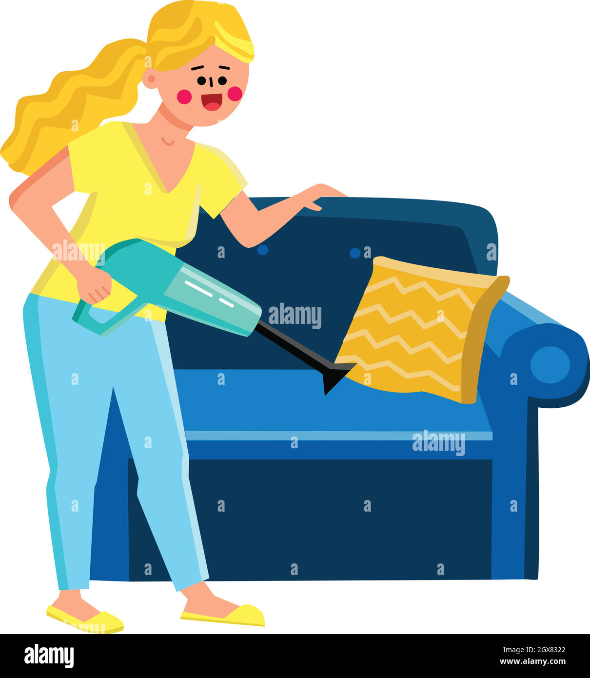 Handheld Vacuum Girl Use For Cleaning Sofa Vector Stock Vector Image ...