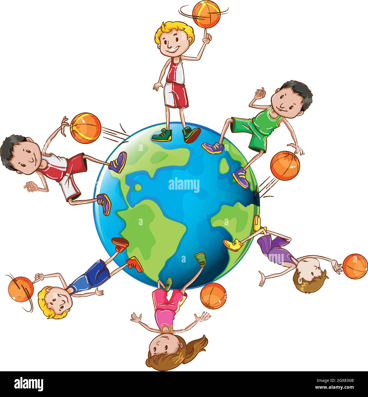 Basketball players with ball around the world Stock Vector Image & Art ...