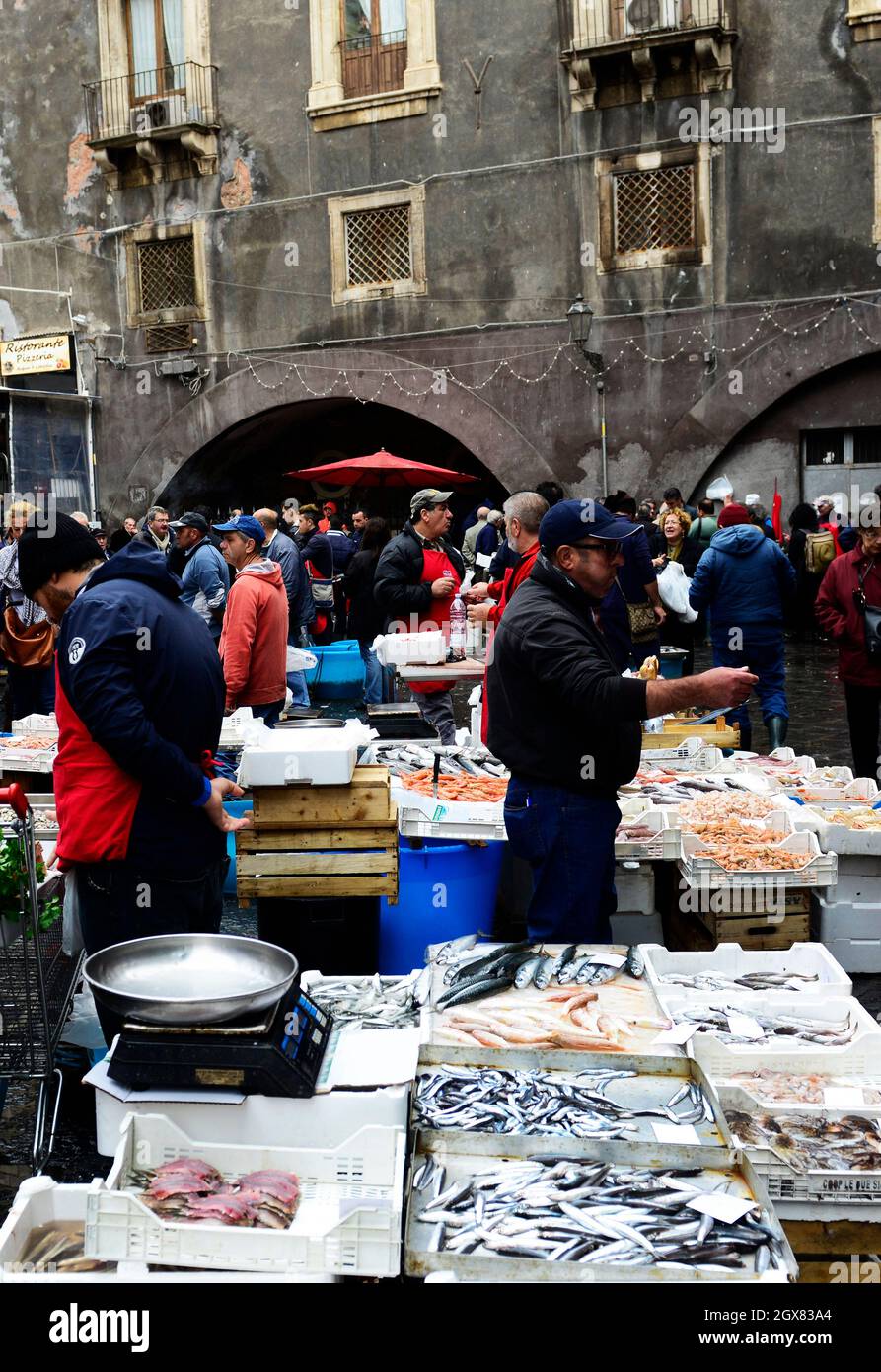 The colorful morning fish market in Catania, Italy Stock Photo - Alamy