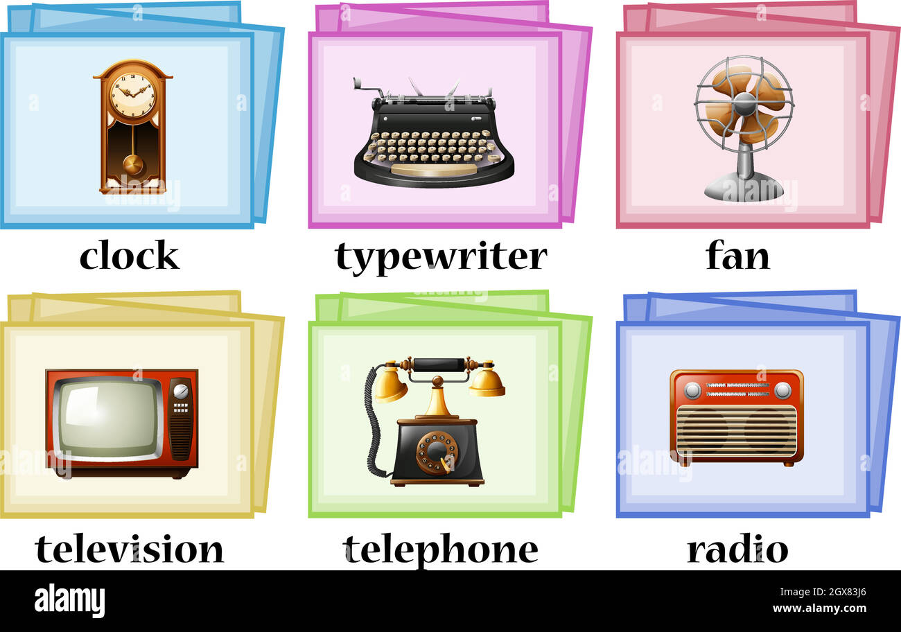 Vintage objects on flashcards Stock Vector Image & Art - Alamy