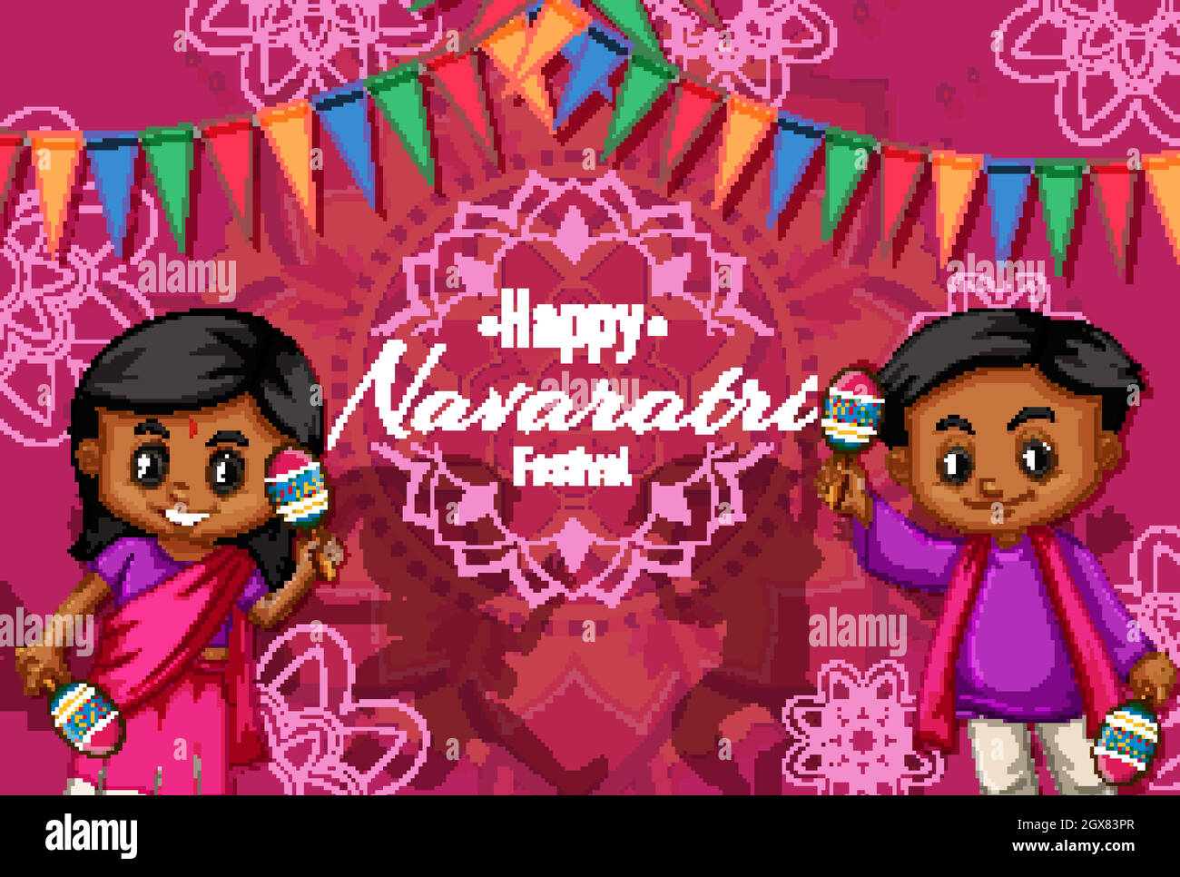 Navaratri poster design with happy children Stock Vector Image & Art ...