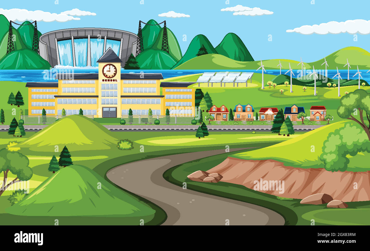 Road to school in nature scene Stock Vector Image & Art - Alamy