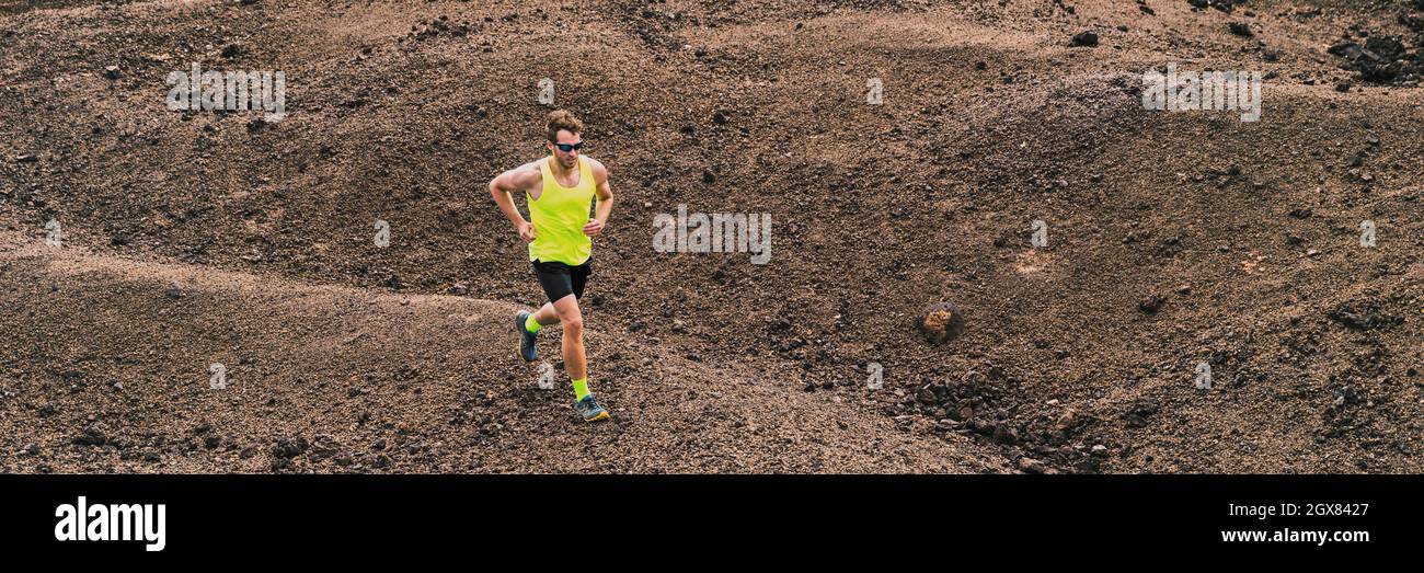 Man trail running in the mountain hills nature landscape. Ultra runner ...