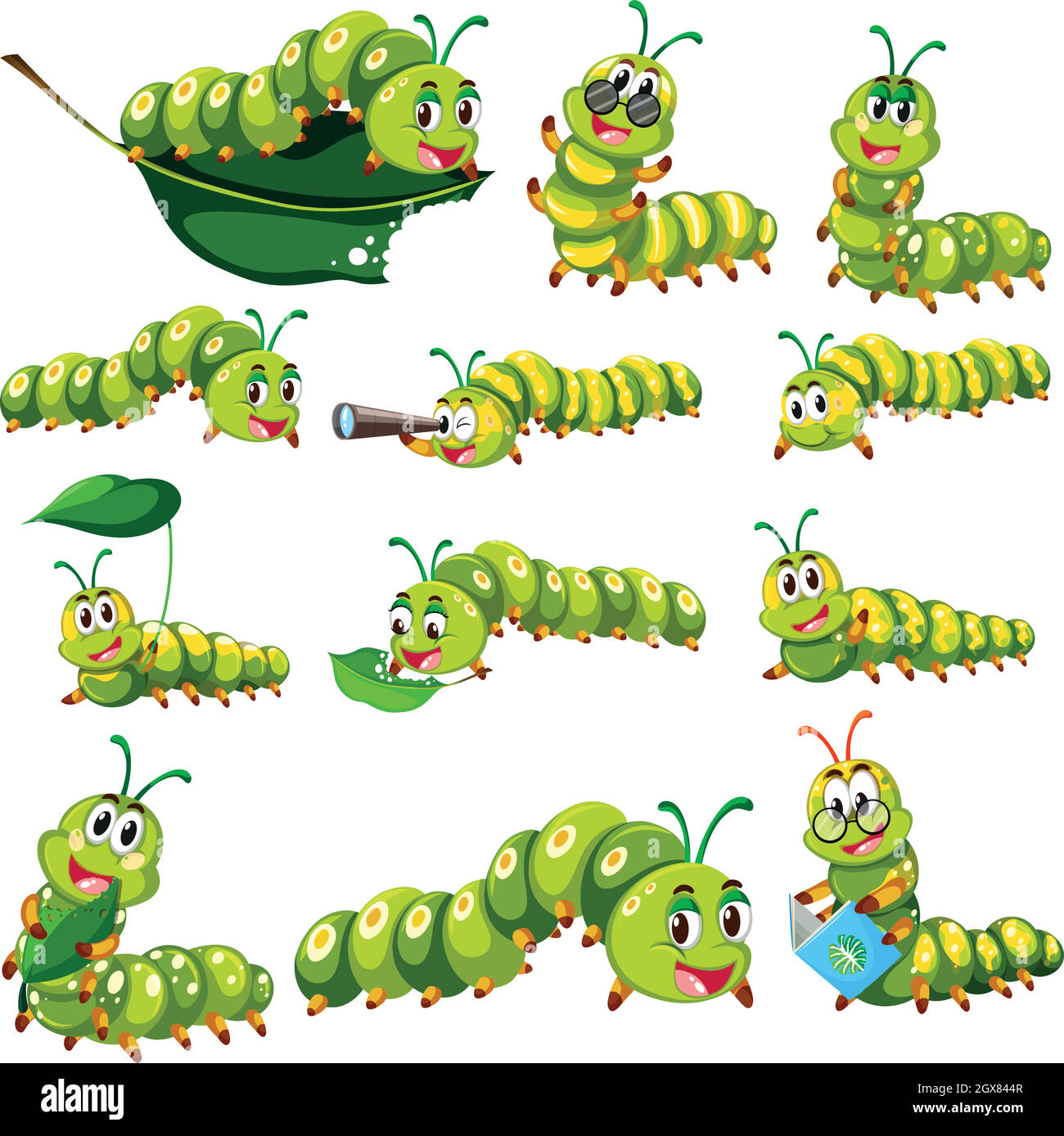 Green caterpillar character in different actions Stock Vector Image ...