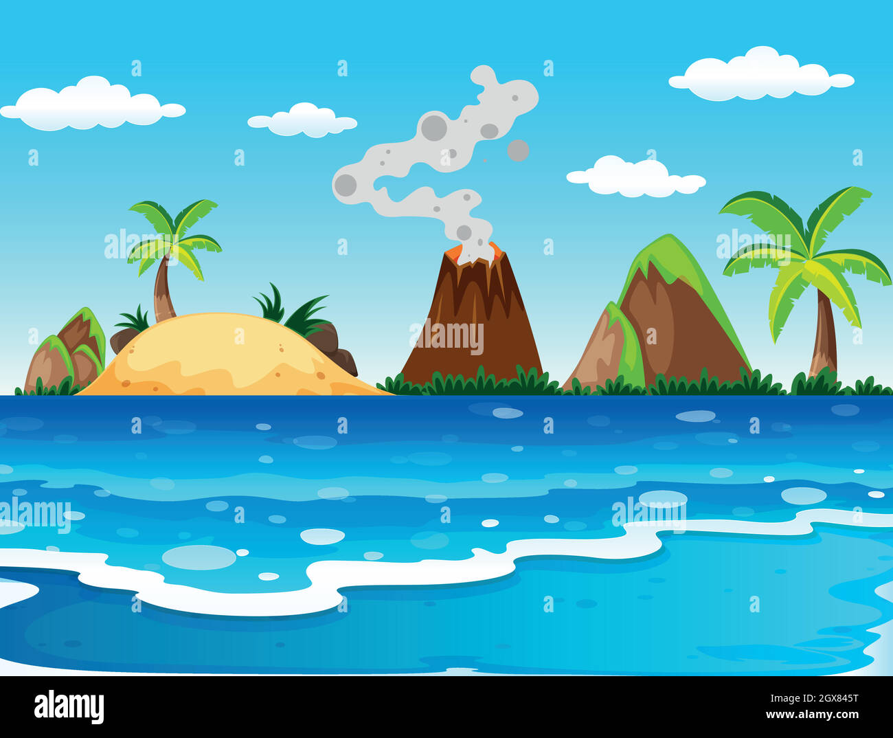 Ocean scene with volcano and island Stock Vector Image & Art - Alamy