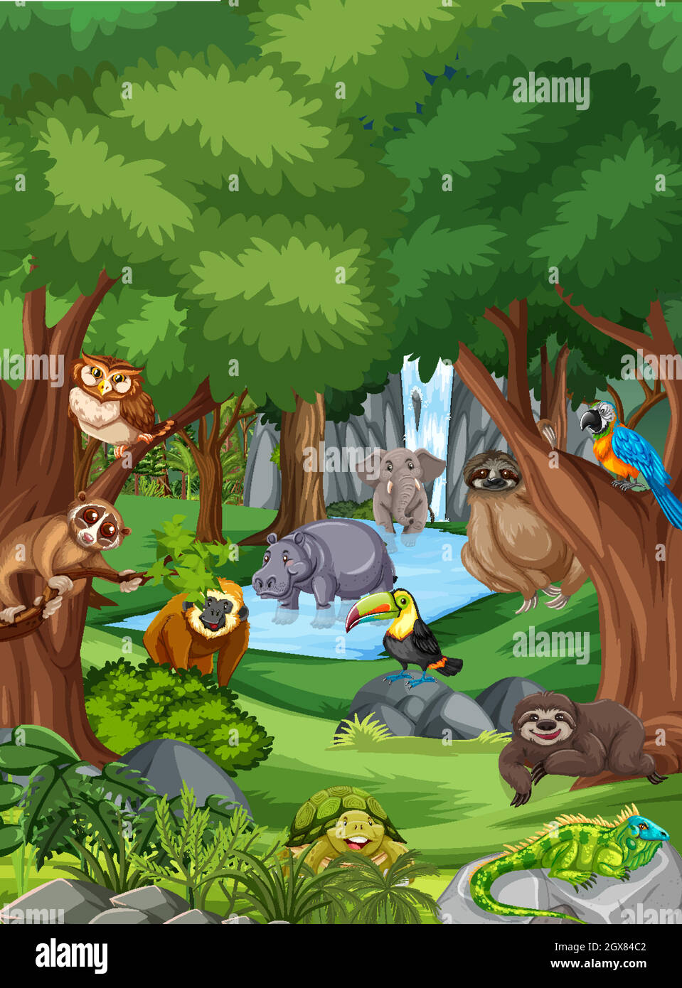 Wild animal cartoon character in the forest scene Stock Vector Image ...