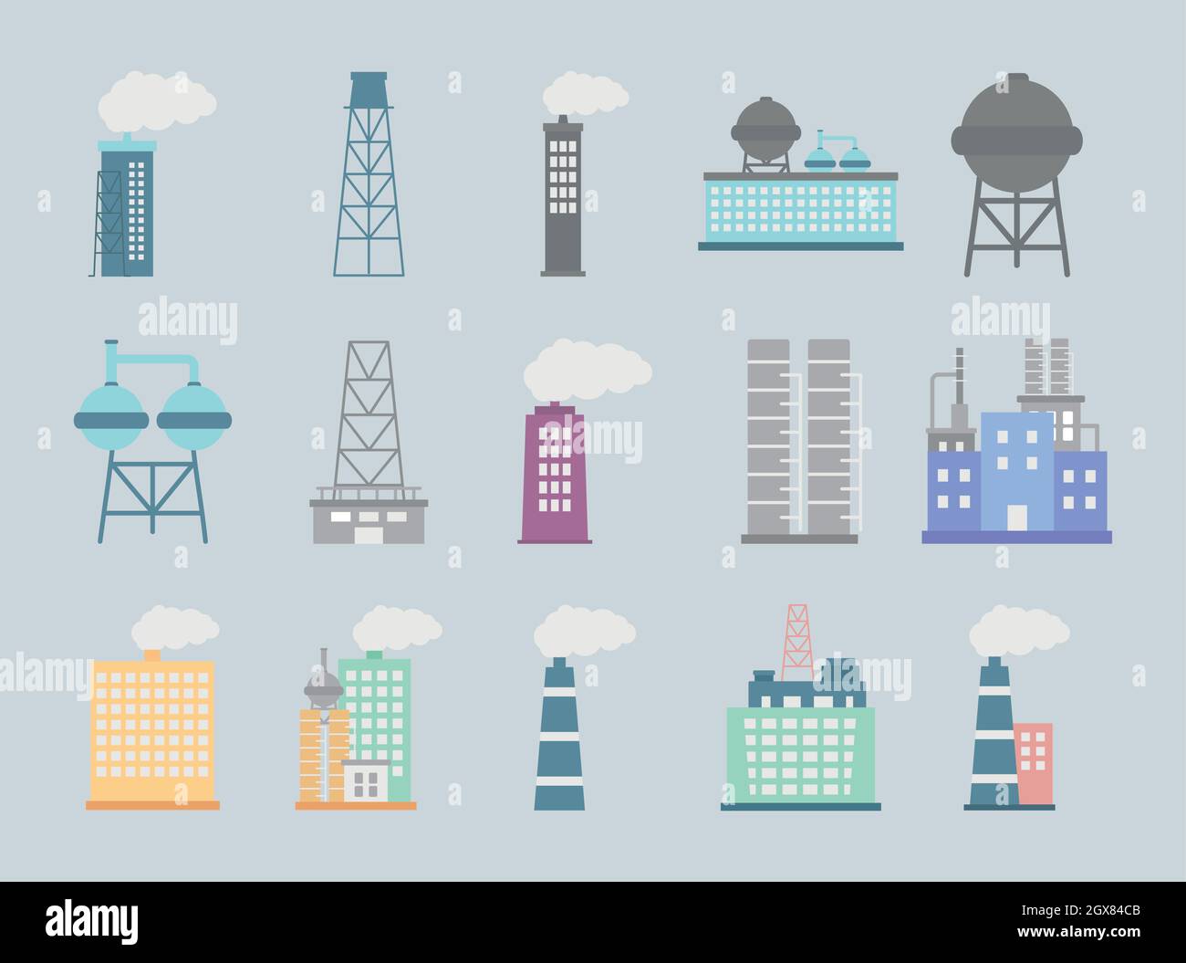 Industrial plants and towers icon set Stock Vector Image & Art - Alamy