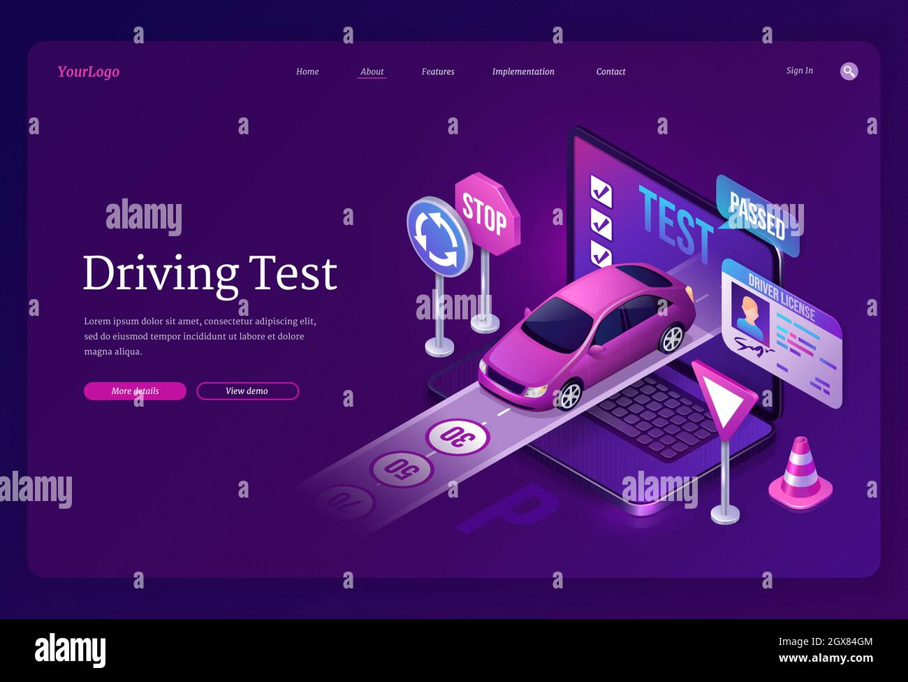 Driving test banner. Education in driver school, online quiz and pass ...