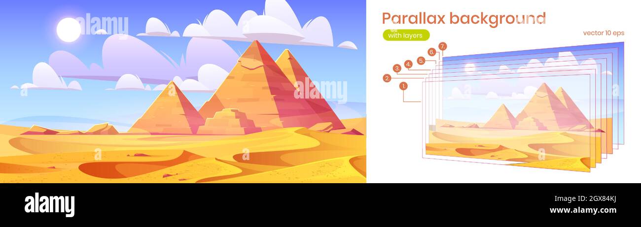 Egypt pyramids parallax background 2d desert landscape. Egyptian ...