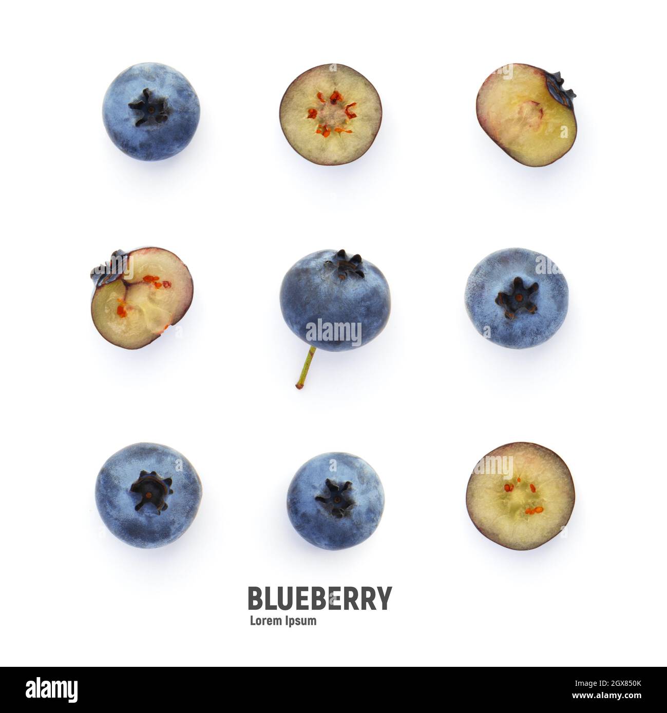 Fresh blueberries isolated on white background. Cut and whole blueberry ...