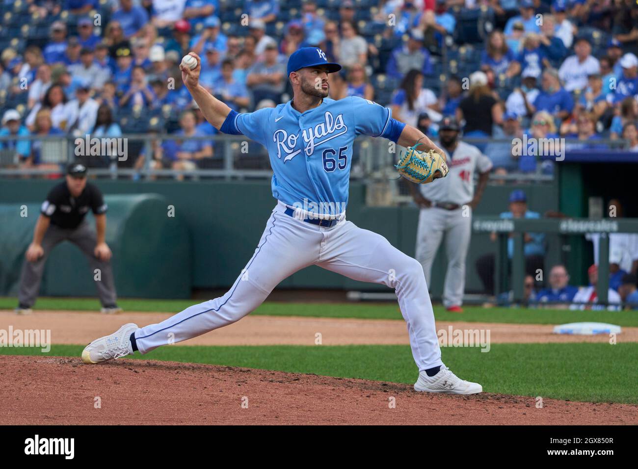 Kansas City MO, USA. 3rd Oct, 2021. Kansas City pitcher Dylan Coleman ...