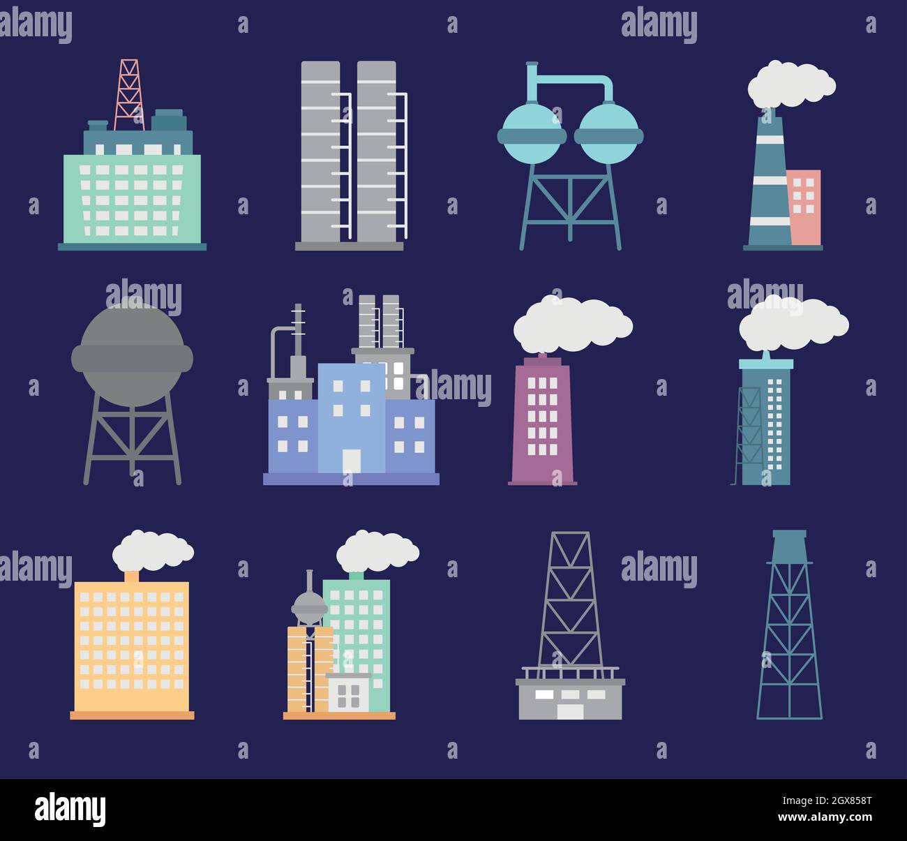 factory buildings and towers set Stock Vector Image & Art - Alamy