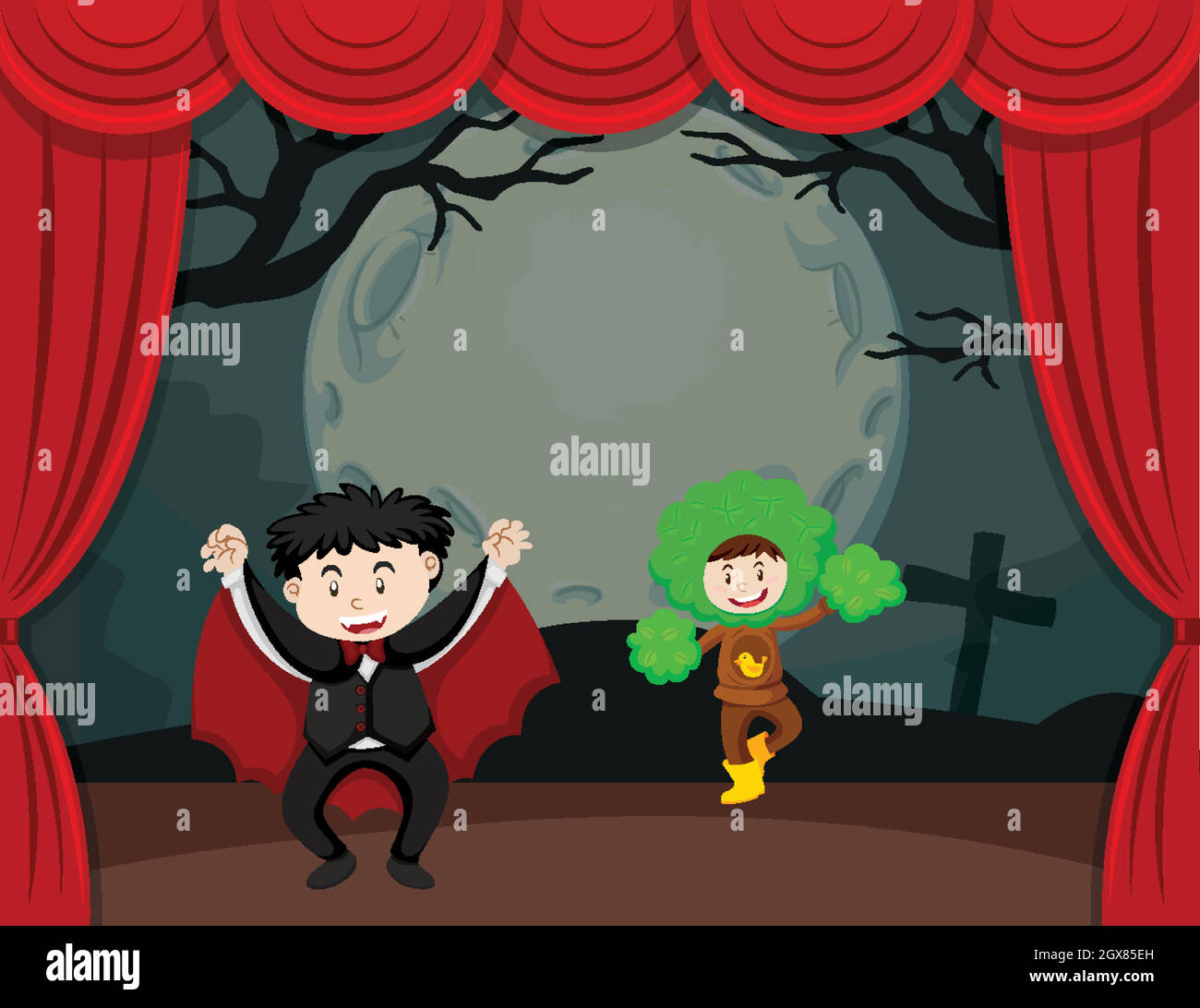 Halloween theme with kids on stage Stock Vector Image & Art - Alamy