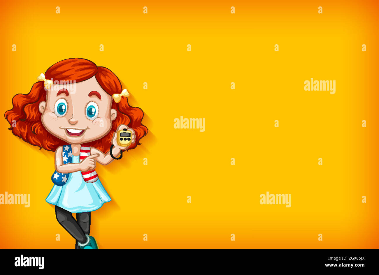 Background template with plain color wall and happy girl Stock Vector ...