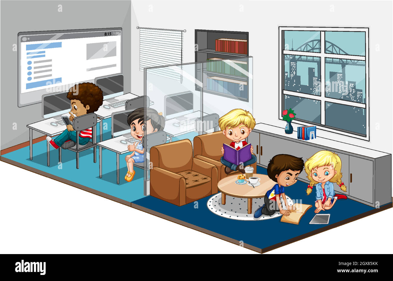 Children in classroom scene on white background Stock Vector Image ...